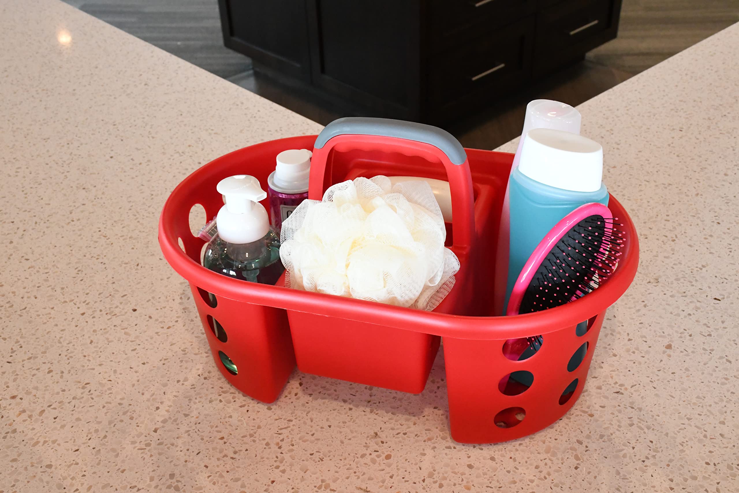SIMPLYKLEEN Shower Caddy with Handle 2-Pack Plastic Bathroom Storage Organizer, Red Made in the USA
