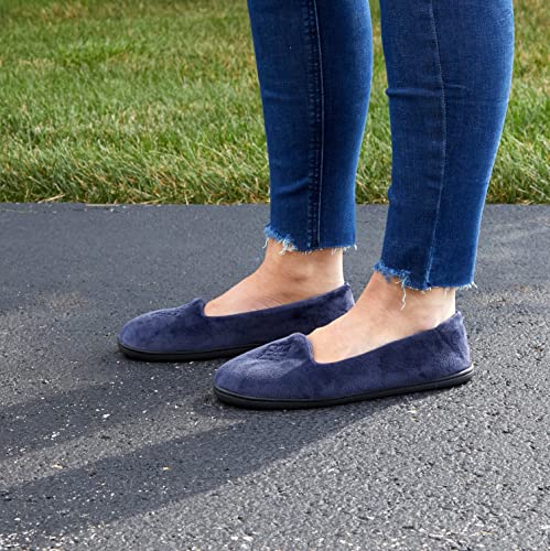 Dearfoams Women's Rebecca Lightweight Cozy Memory Foam Closed Back Slipper with Wide Widths, Peacoat, 9-10