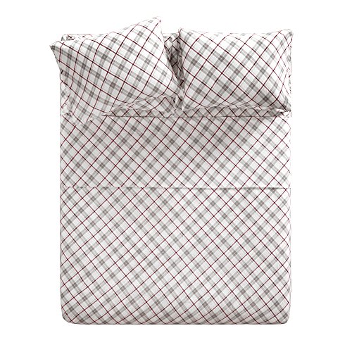 Comfort Spaces Cotton Flannel Breathable Warm Deep Pocket Sheets with Pillow Case Bedding, Cal King, Grey/Red Plaid 4 Piece