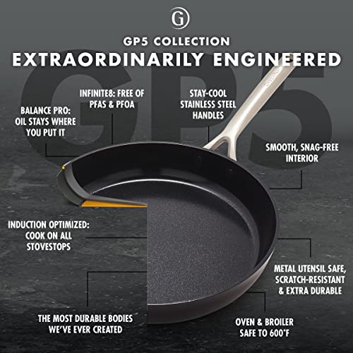 GreenPan GP5 Hard Anodized Healthy Ceramic Nonstick 8" Frying Pan Skillet, Heavy Gauge Scratch Resistant, Stay Flat Surface, Induction, Mirror Finish Handle,Oven Safe, PFAS-Free, Black