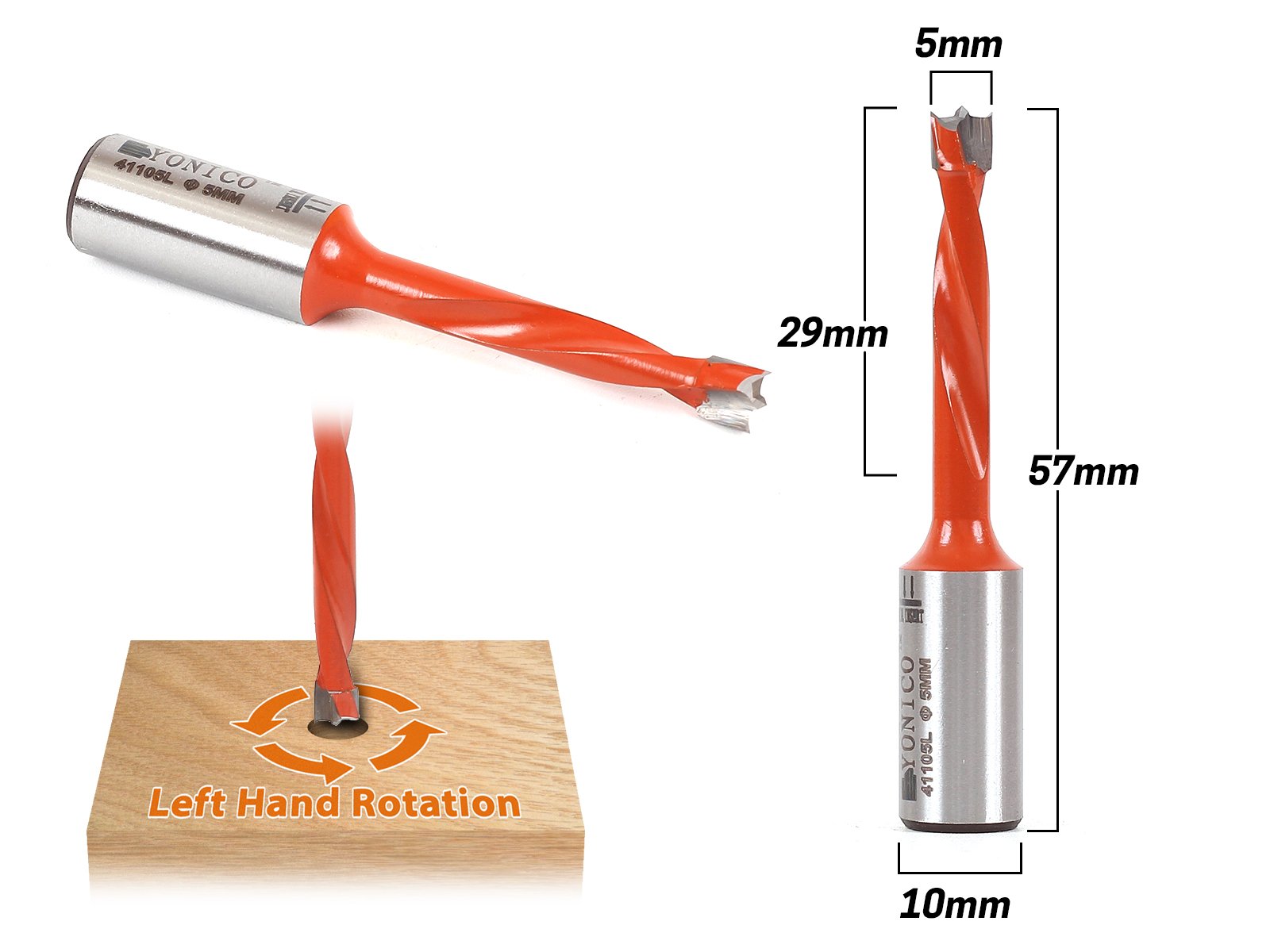 YONICO Boring Bits Brad Point Left Hand 5mm 10mm Shank 41105L