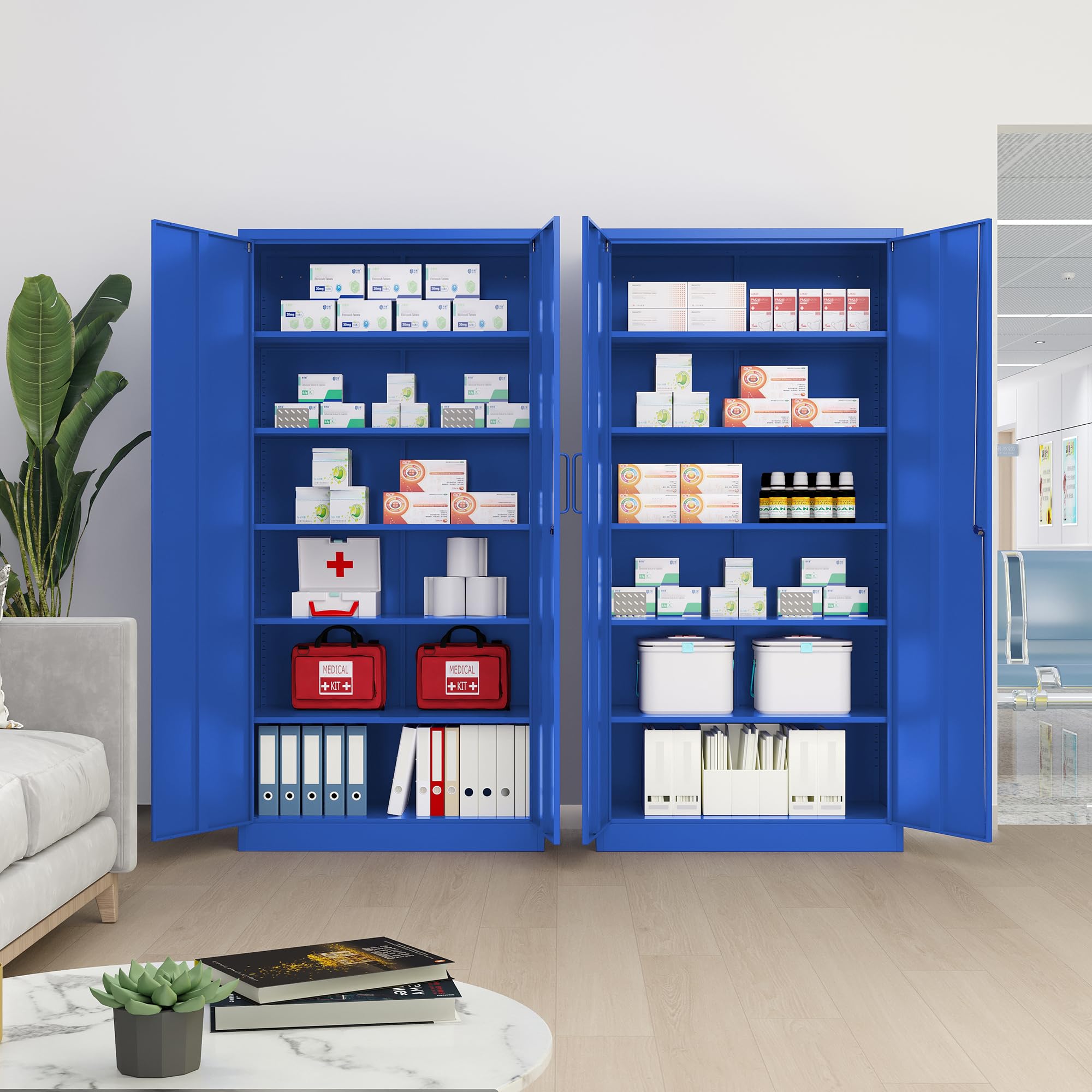 LISSIMO Metal Storage Cabinet,Home Office Cabinet with Doors and Adjustable Shelves,Locking Cabinet with Adjustabl Leg Levelers Assembly Required(Blue)