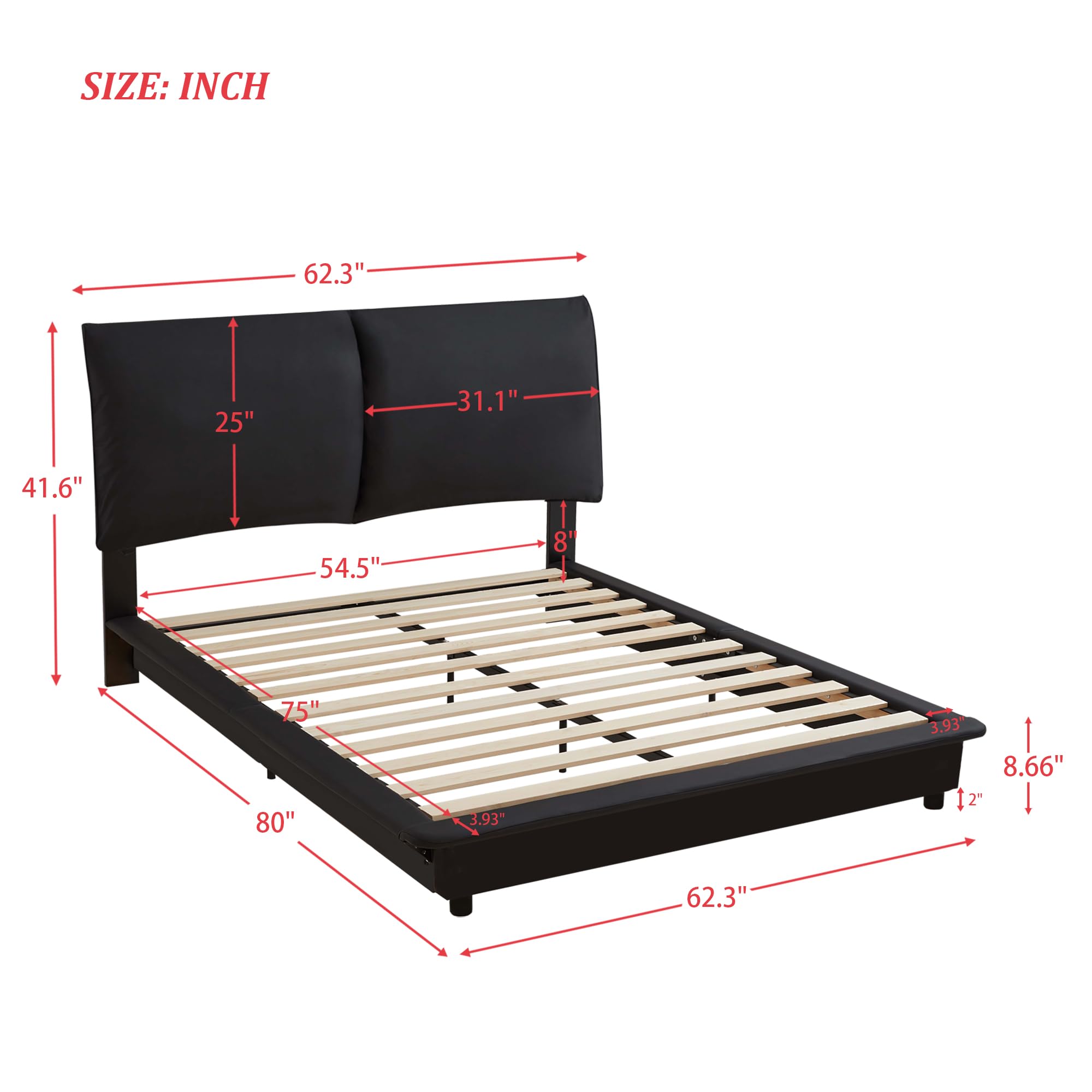 Jintop Full Size Upholstered Platform Bed with Sensor Light and Ergonomic Design Backrests,Floating Style Bed Frame w/ 12 Slat Support,for Kid Teen Adult,Black