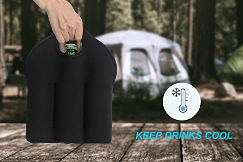 FRRIOTN 6 Pack Bottle Carrier, Insulated Neoprene Beer Bottle Holder for Travel, Keeps Drinks Cold with Secure Carry Handle, Gift for Men (Black-Blue)