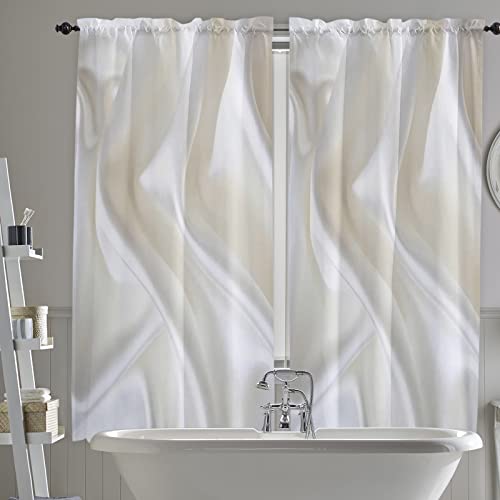 Livencher Semi-Sheer Curtain Valances - Gold White Marble Farmhouse Curtain Rod Pocket Window Short Drapes Valances Panels for Kitchen Bedroom Small Window 52"x72", 2 Pack