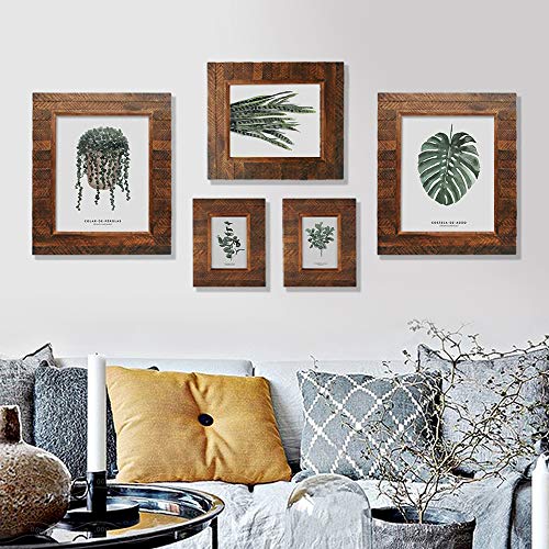 Eosglac Wooden Picture Frame 8x10 inch, Wood Plank Design with Rustic Brown Finish, Wall Mounting or Tabletop Display, Handmade Photo Frame