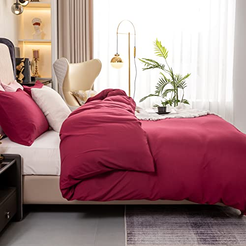 ERZRGA Red Duvet Cover Twin, 100% Washed Microfiber Red Bedding Set 3 Pieces Solid Duvet Cover, 1 Duvet Cover with 2 Pillowcases, with Zipper Closure, Ultra Soft Feel Natural Wrinkled (Red, Twin)