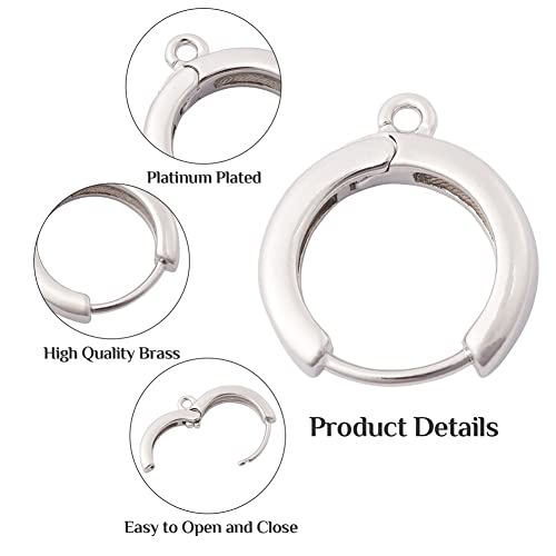 Fashewelry 10Pcs Leverback Ear Wires with Hang Loop Chunky Polished Circle Huggie Hoop Earrings Platinum Plated Piercing Ring Clip Stud Earring Hook for Dangle Earring Making 16x15mm