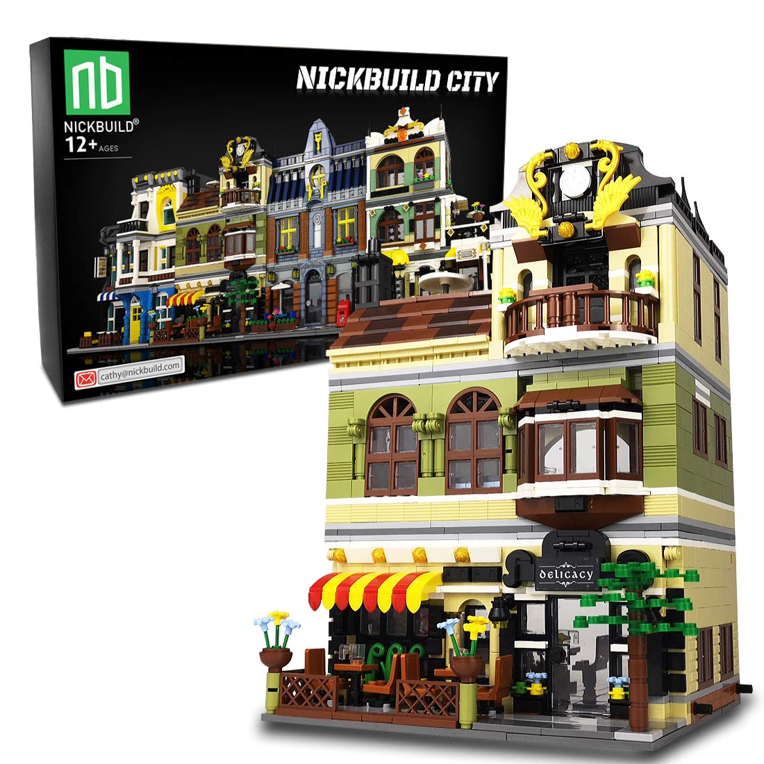 Nickbuild Street Chinese Restaurant MOC Building Blocks Toy, Towns Series Kits, Buildable City Toys, Collectible Play Model Set and Building Kit for Kids and Teens (1326 PCS)