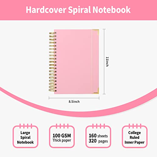 Ddaowanx Hardcover Spiral Notebook, College Ruled Notebook Journal, 8.5"x11", 320 Pages Leather Writing Journal for Women, 3 Subject A4 Hardcover Notebook for Work School (A4)