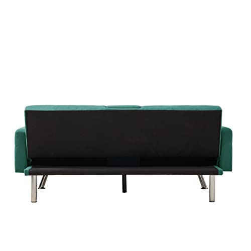 Eafurn Convertible Futon Sofa Bed, Soft Upholstered Loveseat Adjustable Sleeper Couch,Button Tufted Sofa & Couch with Removable Pillow Top Armrests and 2 Cup Holders, Green