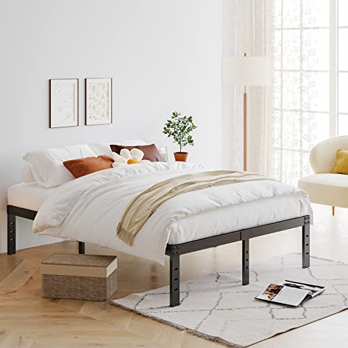 COMASACH Bed Frame King and 6 Pcs Non Slip Mattress Gaskets, No Box Spring Needed, 14 Inch Black Metal Platform Bed Frames, 4000Lb Heavy Duty Steel Slat Support, Noise Free Mattress Foundation