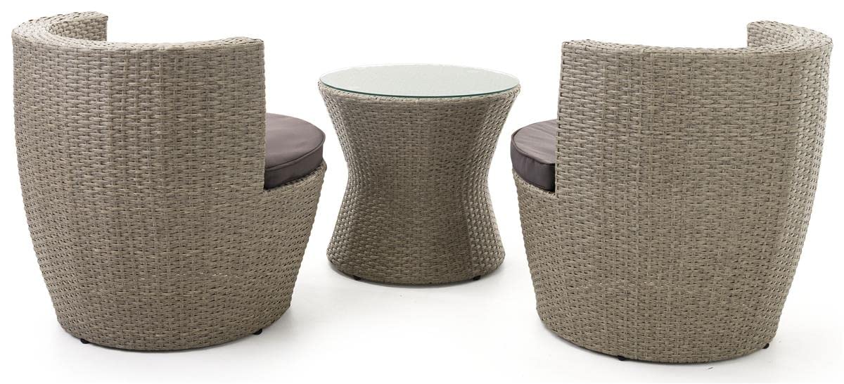 Displays2go Synthetic Wicker Outdoor Furniture Set, Three Piece, Weather-Resistant, Stackable - Taupe (FDOUTDOOR1)