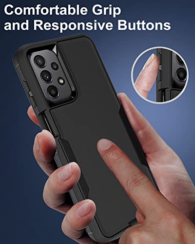Dahkoiz Samsung Galaxy A23 5G/4G Phone Case, with Glass Screen Protector, Dust-Proof Port Cover, Magnetic Car Mount Support, Full Body Silicone Rubber Protection, Black/Black