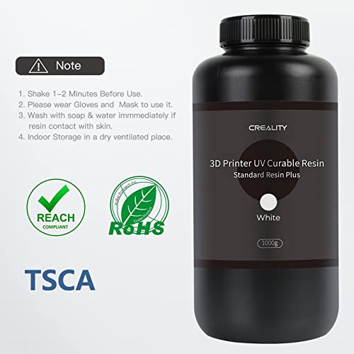 Creality 3D Printer Resin,1KG 405nm UV Curing Resin with High Precision Low Odor Quick Curing Standard Photopolymer Resin for LCD 3D Printers (Clear)