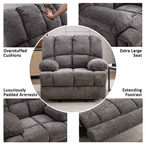 Dreamsir Oversized Rocker Recliner Chair, Manual Recliner Single Sofa Couch, Soft Fabric Overstuffed Rocking Chair for Living Room, Theater Seating for Big Man, Limestone Grey