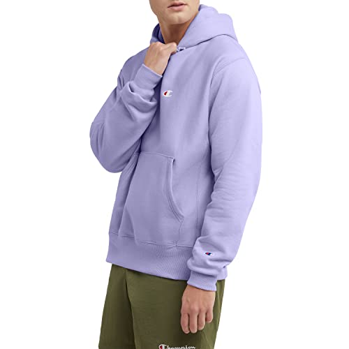 Champion Hoodie, Reverse Weave Fleece Comfortable Pullover Sweatshirt for Men, Graphic, Pure Lavender Left Chest C, Large