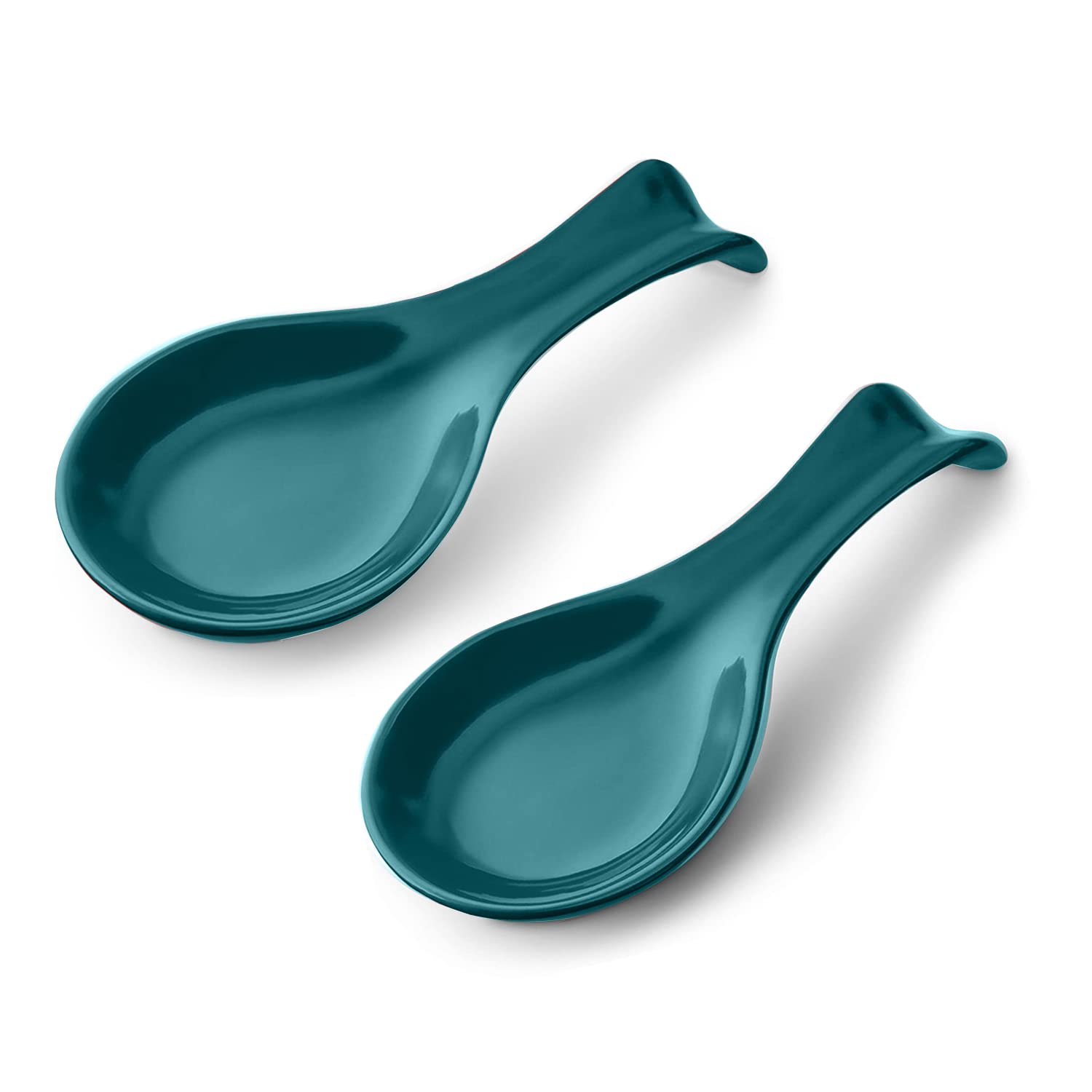 Culinary Couture Ceramic Spoon Rest - Set of 2 - Spoon Holder for Stove Top - Holds Large & Small Spoons, Tongs, Whisk, Ladle & Spatula - Easy to Clean & Dishwasher-Safe - Cooking Accessories - White