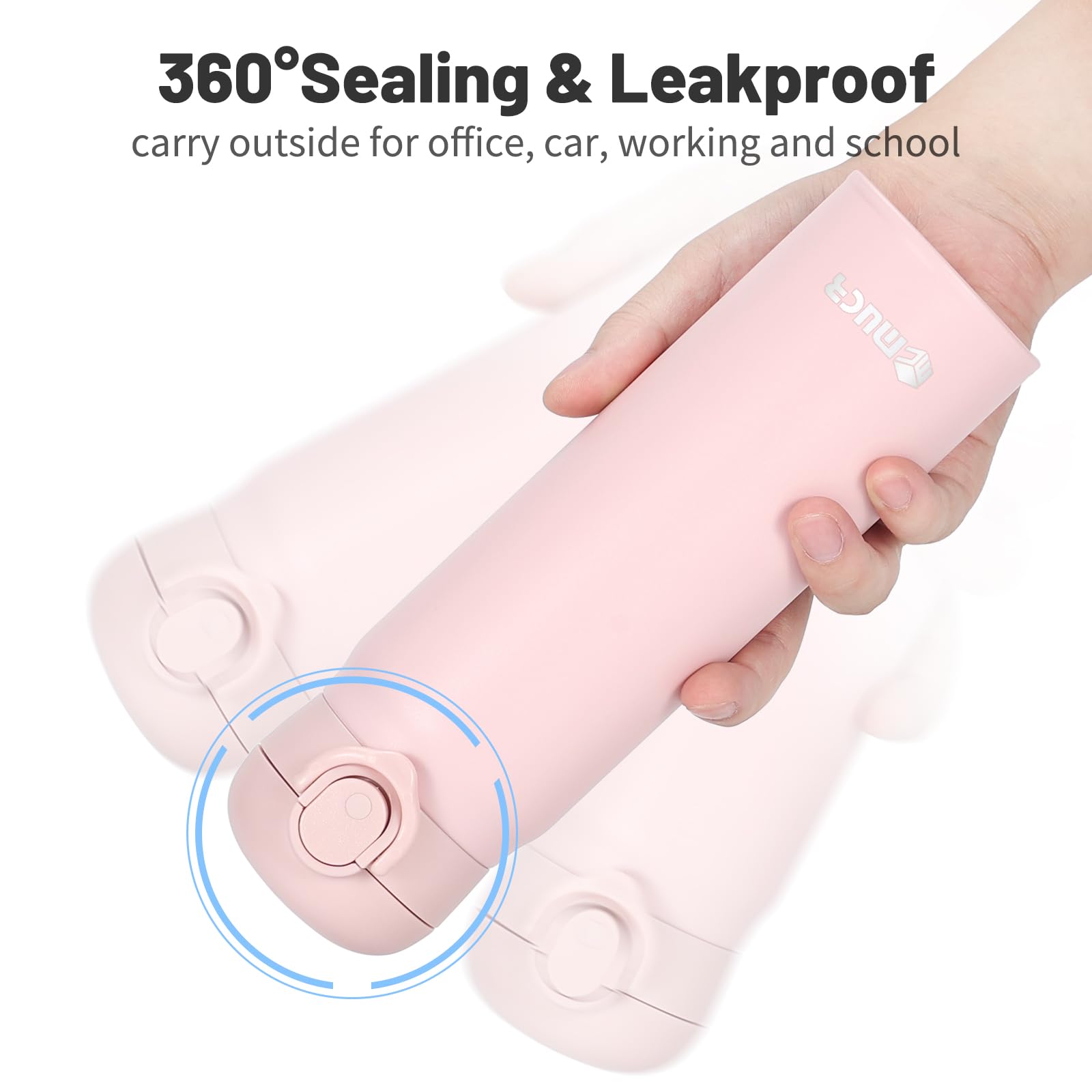 MUCR 17 oz / 500 ml Insulated Water Bottle, Stainless Steel Thermo Coffee Travel Mug, Thermal Cup with Snap Flip Lid, BPA Free for Hot and Cold Drinking, Pink