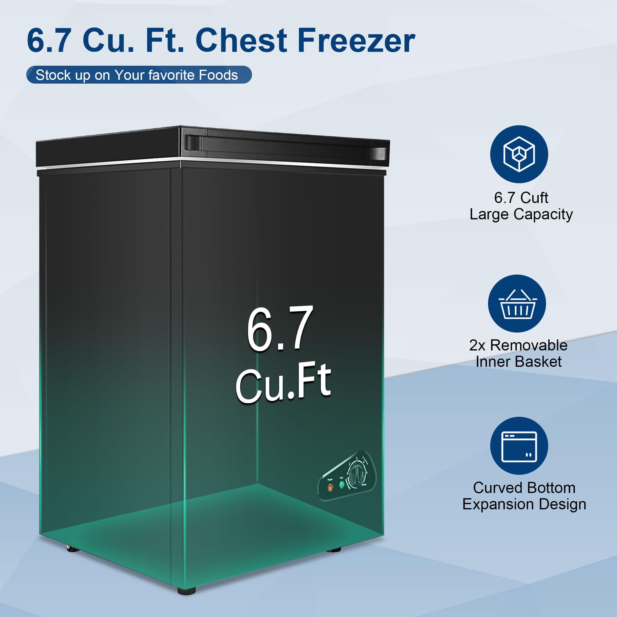 Chest Freezer 5.0 Cu.Ft Compact Chest Freezers with 7 Adjustable Thermostat, Freezer Compressor Cooling with Removable Storage Basket, Energy Saving Perfect for Home Bar Dorm