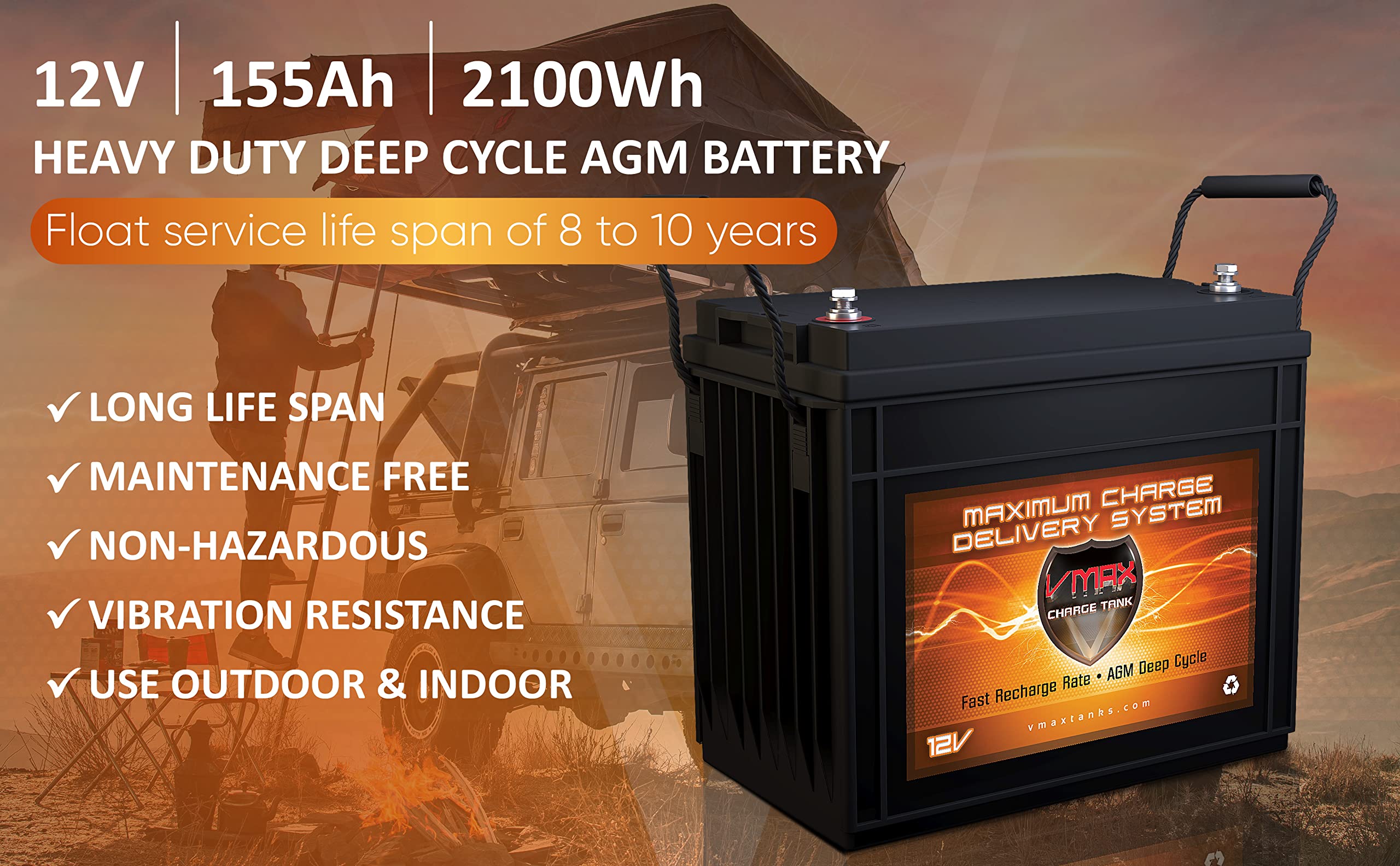 QTY 8 VMAX SLR155 Vmaxtanks AGM Deep Cycle 12V Batteries 155ah each SLA rechargeable Battery for Use with Pv Solar Panels,Smart chargers wind Turbine and Inverters