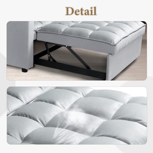 Convertible Sofa Bed, 3-in-1 Multi-Functional Velvet Sleeper Couch Pull-Out Bed, 48'' Loveseat Bed Chaise Lounge with Adjustable Backrest and Pillows, Hidden Side Table for Living Room, Small Space