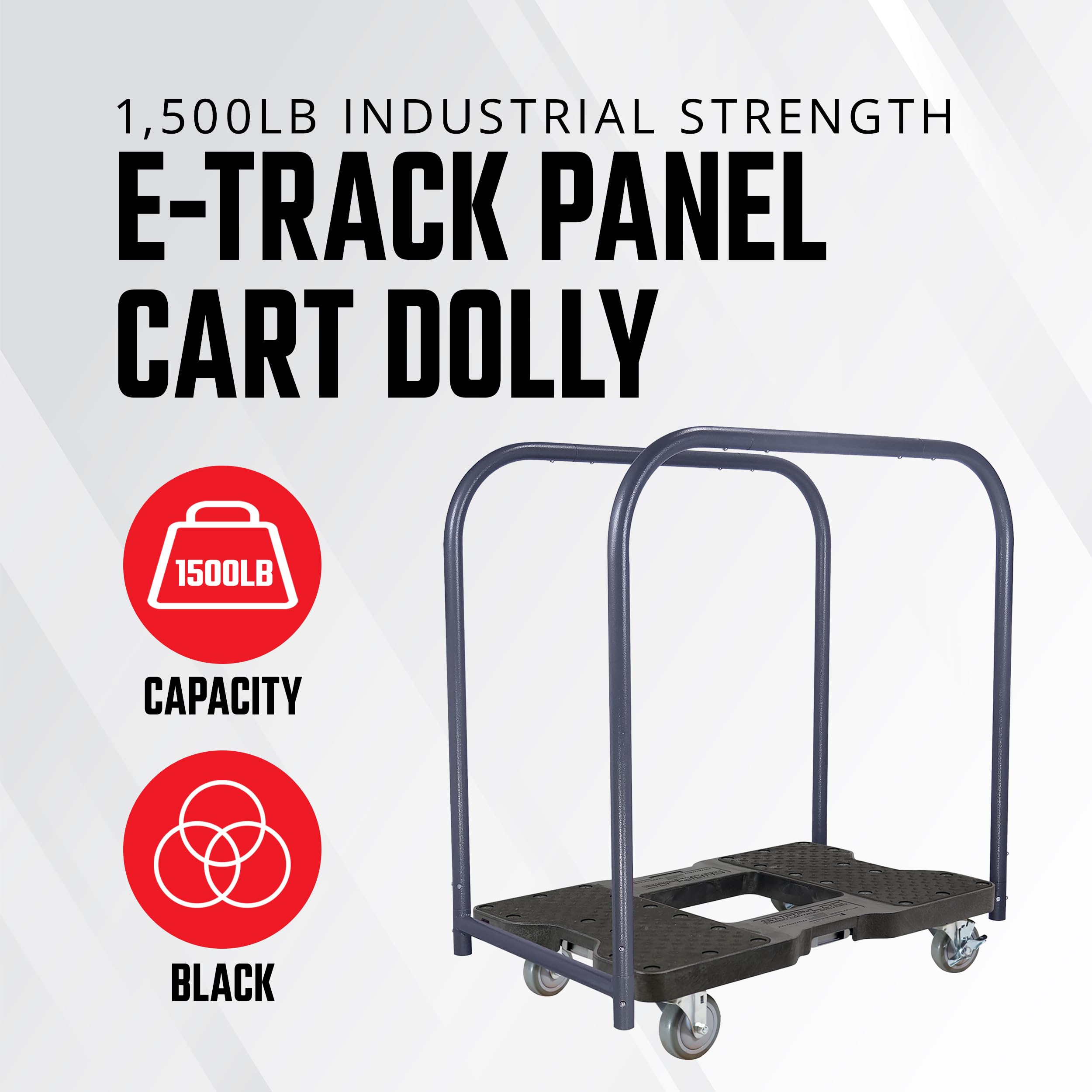 SNAP-LOC, Heavy Duty Moving Dolly 4 Wheels, 1,500 lb with Panel Bars, 4 Inch Casters, Dollies for Moving Cargo, E Strap Attachment Included, Black