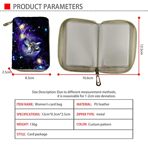 Horeset Galaxy Wolf Zipper Credit Card Wallet RFID Holder ID Card Window Security Travel Wallet PU Leather for Women Ladies Girls Men