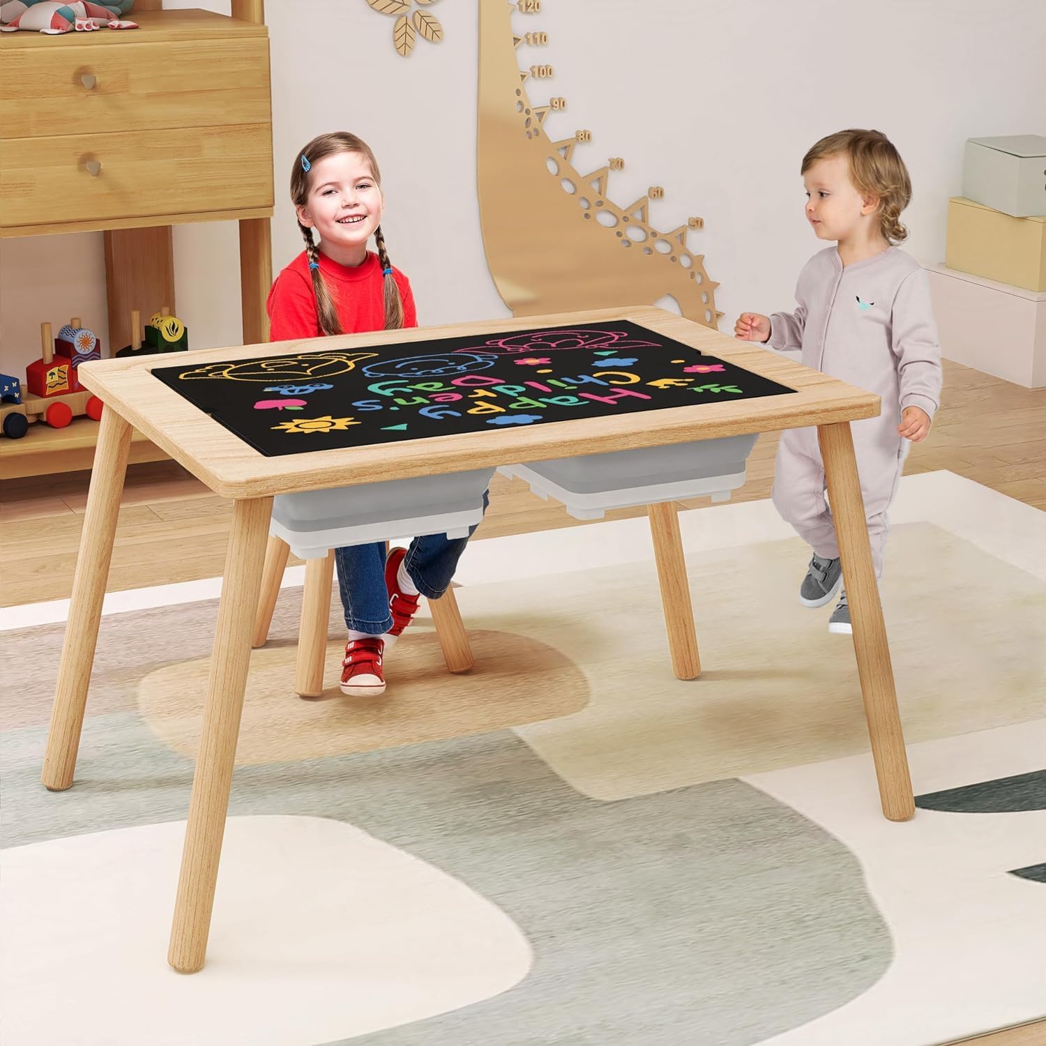 Beeneo Upgrades Sensory Table, Kid's Table Play Sand Table Indoor, Toddler Sensory Table, Kids Sensory Table and Chairs for Toddlers with Storage, Indoor Kids Play Table, Classroom Sensory Table
