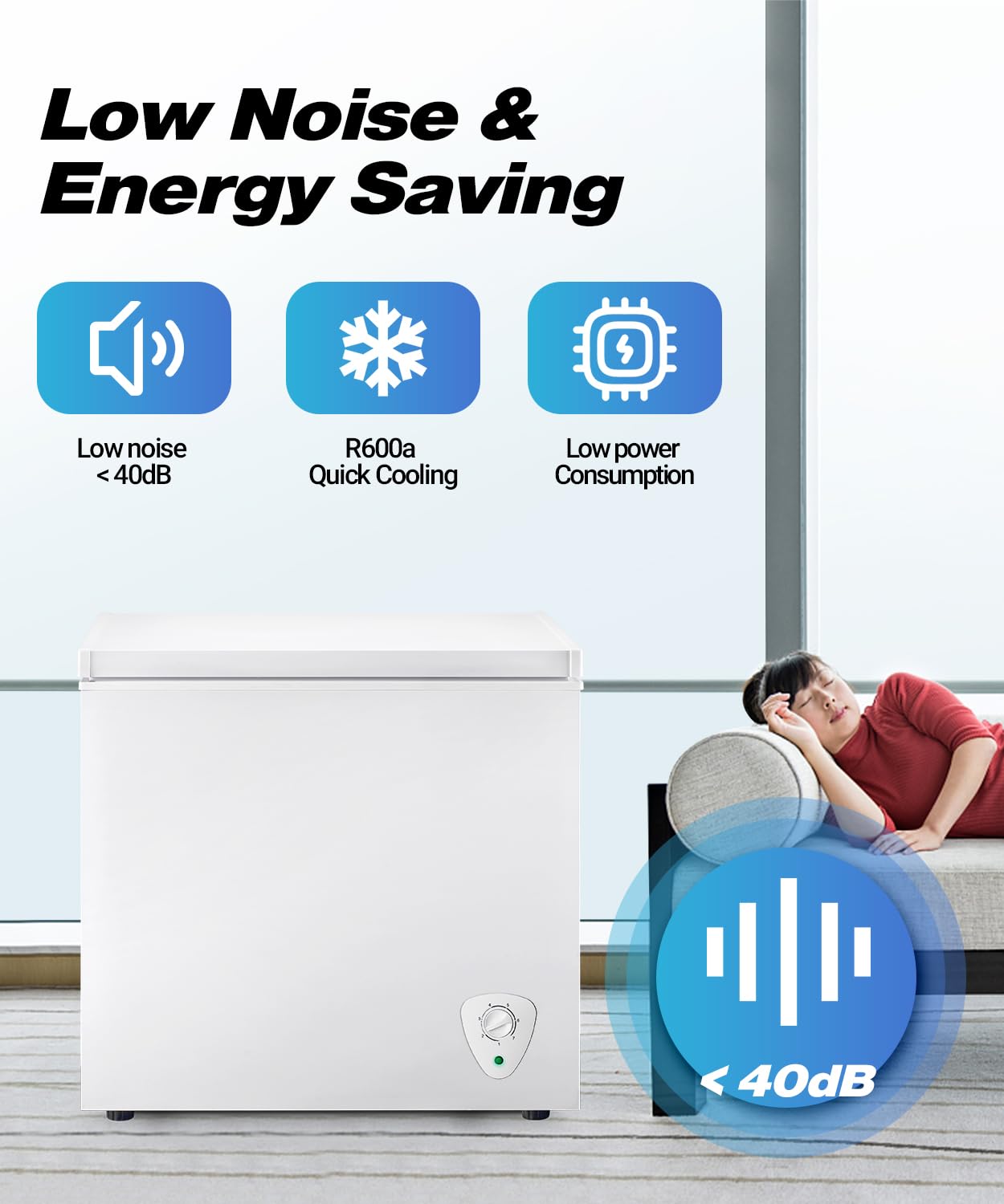 Chest Freezer 9.0 cu.ft Compact Freezer Top Door, White Deep Freezer Low Noise Manual defrost 7-grade Temperature Control with Removable Basket, Applicable to Kitchen Office Dorm