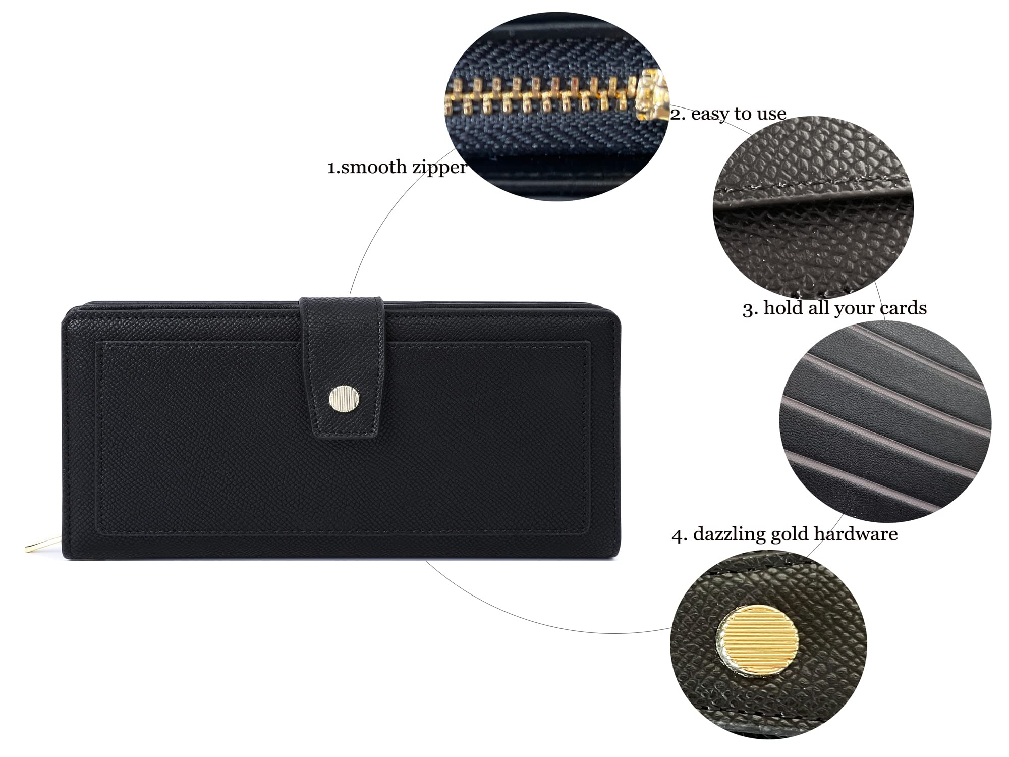 Fanaztee Women's Leather Organizer Wallets Clutch Purse with Checkbook and Cards Holder - 2 Styles