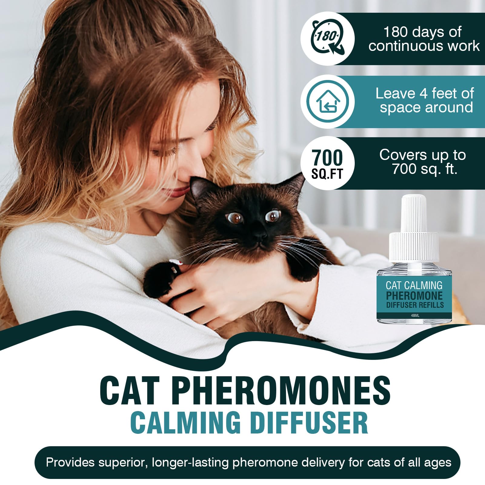 Cat Pheromones Calming Diffuser Refill 6 Pack Enhanced Pheromone Refills for Cats Effectively Relieve Anxiety Stress Reduce Fighting Spraying and Scratching 48ml Refill Fits Common Diffusers Plug In