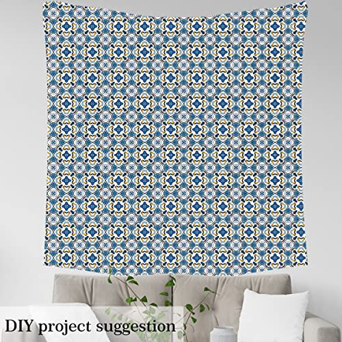 Erosebridal European Fabric by The Yard, Boho Floral Upholstery Fabric, Retro Ceramic Classic Tilework Style Decorative Fabric for Upholstery and Home Accents, Azure Blue, 1 Yard