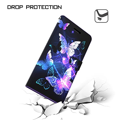 EnCASEs Wallet Case with Hand Strap for Samsung A53 5G,PU Leather Clip Flip Phone Case Cover with ID Card,Credit Card Pocket Holder (Stand Feature),Purple Butterfly Case for Samsung Galaxy A53 5G 2022