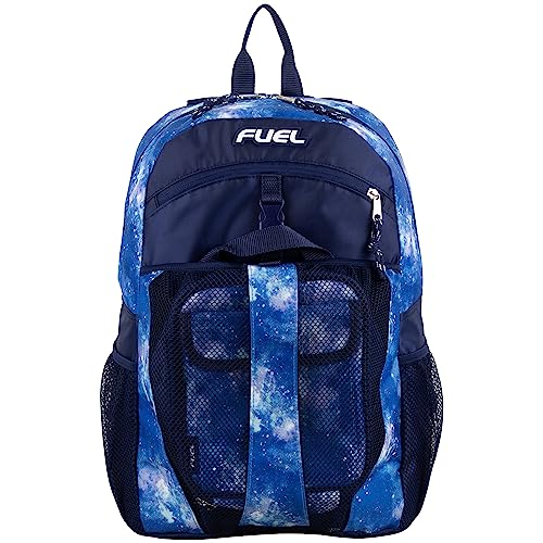 FUEL Backpack with Lunch Box Combo β 18β Two Compartment Water Resistant Durable Adjustable Straps with Side Water Bottle Pockets 2 in 1 Set - Light Blue Galaxy
