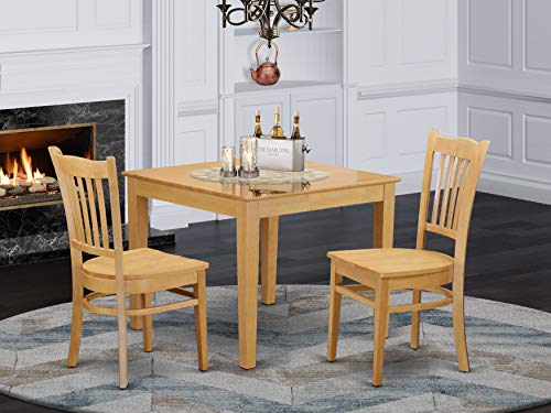 East West Furniture OXGR3-OAK-W Oxford 3 Piece Set Contains a Square Dinner Table and 2 Kitchen Dining Chairs, 36x36 Inch, Oak