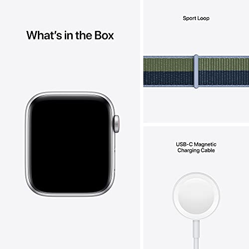 Apple Watch SE [GPS + Cellular 44mm] - Silver Aluminium Case with Abyss Blue/Moss Green Sport Loop (Renewed)