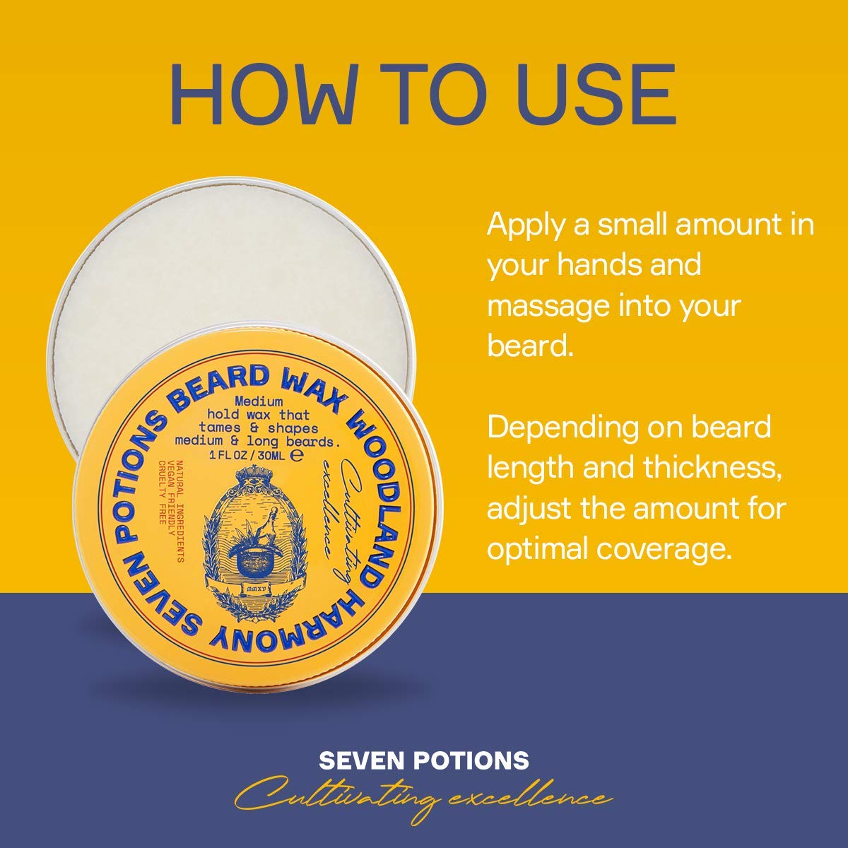 SEVEN POTIONS Natural Beard Styling Wax for Medium Hold - 1 oz, Shapes and Nourishes Without Stiffness (Woodland Harmony)