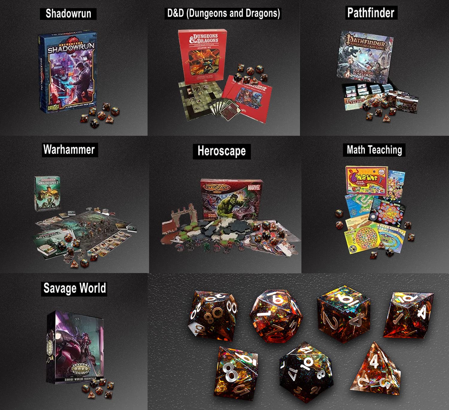 DND Dice Set Dice Set for Dungeons and Dragons Sharp Edge DND Dice Resin DND Dice Polyhedral Dice Set DND Dice Set Sea Magic