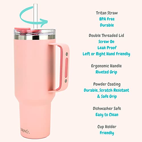 Drinco 40oz 30 oz Tumbler with Handle, Straw Lid, Insulated Stainless Steel Travel Mug Water Bottle Ice Coffee Cup For Cold and Hot, BigSur (40oz, Peach)