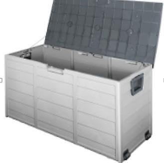 TBMAQ All Weather Pool Deck Box Storage Shed Backyard Patio Outdoor w/Wheel