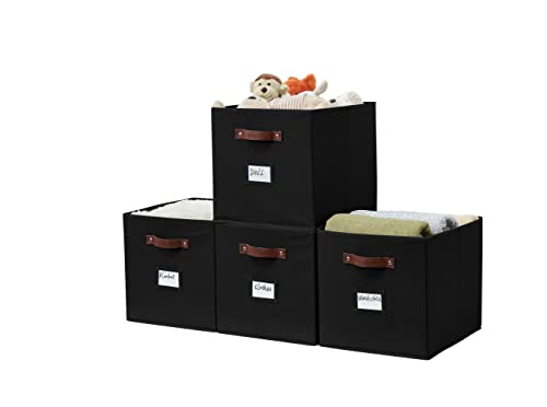 DECOMOMO Storage Baskets 13x15x13 Storage Cube Bins with Label Holders, Kallax Storage Cubes Baskets for Organizing Shelves Nursery Toy (Kallax / 4pcs, Black)