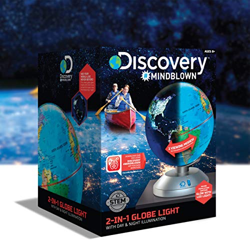 Discovery Kids 2-in-1 World Globe LED Lamp w/Day & Night Modes, STEM Geography Map Educational Toy for Children, Solar System, Light Up Cities and Countries, Rotating w/Display Stand