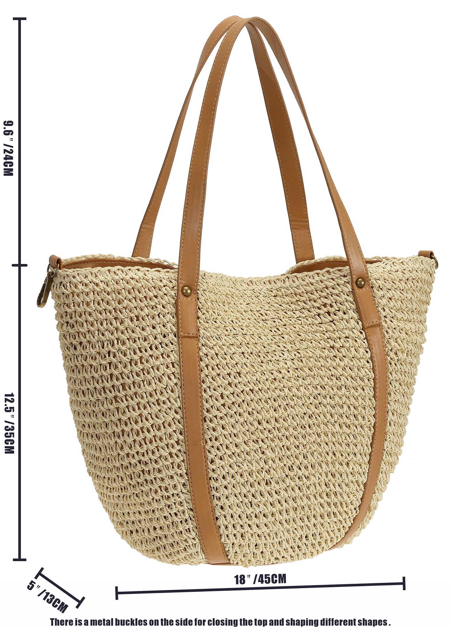 IN.RHAN Women's Handbag Large Straw Handmade Rattan Multi-functionWeave Shoulder Bag Beige