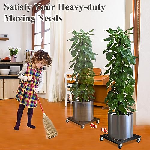 LUBORN Heavy Duty Plant Caddy with Wheels, 2 Pack Metal Rolling Plant Stand Indoor Outdoor, 12'' Square Plant Dolly with Lockable Caster Wheels Holds up 400 Lbs Planter, Black