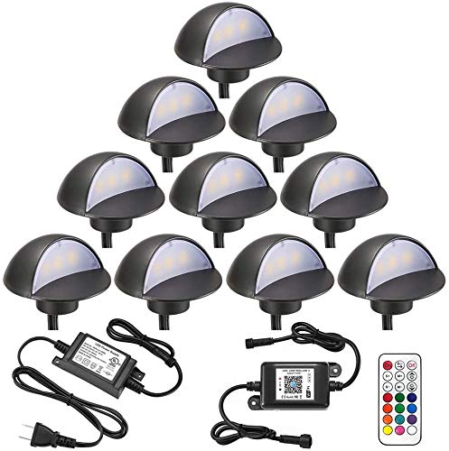 INDARUN Smart Recessed LED Deck Lights, Low Voltage Landscape Step Lighting, 10 Pack RGB WiFi Control 12V Outdoor Waterproof Stair Garden Yard Decoration Lights, Compatible with Alexa