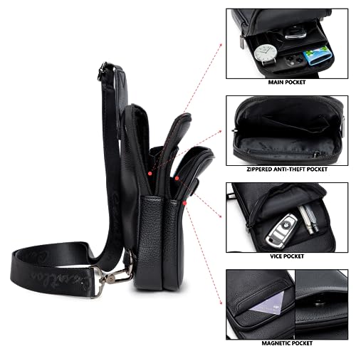 CANTLOR Small Leather Sling Bag Backpack for Men Crossbody Bag Fanny Pack Casual Hiking Travel Daypack