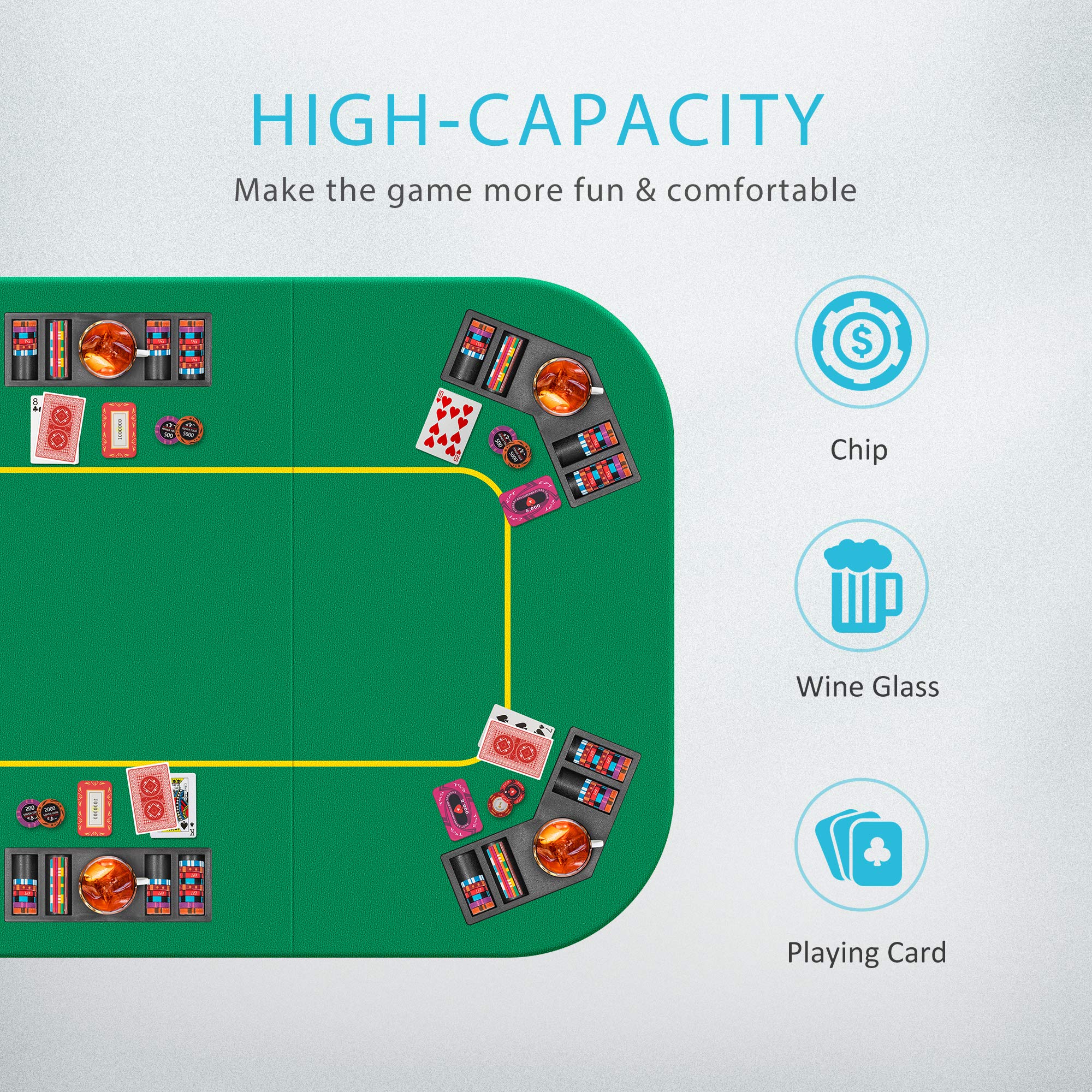 VIVOHOME 79 x 36 Inch Foldable 8-Player Texas Poker Card Table top Layout Portable Anti-Slip Rubber Board Game Mat with Cup Holders and Carrying Bag Green