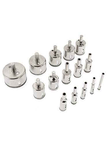 BEAMNOVA Set of 16 Diamond Drill Bits with Jig Ceramic Tile Hole Drilling Set Kit 6mm-50mm 1/4~2 Inch Hole Saw Set for Glass Stone Granite Marble