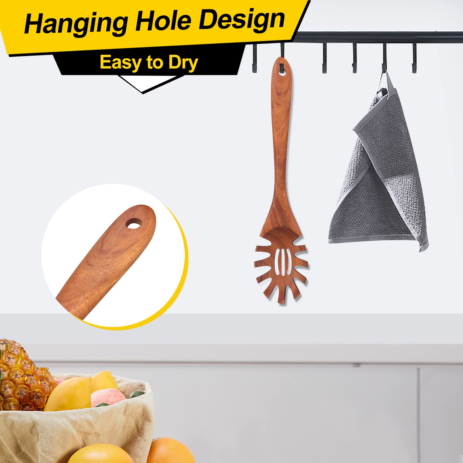 Best Wooden Pasta Spoon Spaghetti Fork 12.5 Inch Long Hand Pasta Serving Utensils Acacia Wood Spaghetti Server Spoon Pasta Forks Spaghetti Ladle Pasta Spatula Tool Noodle Spoon